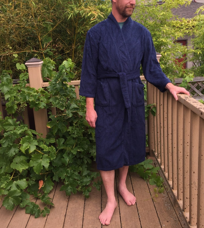 Vintage Stan Herman Cotton Terry Cloth ROBE - Vintage Navy Blue ...