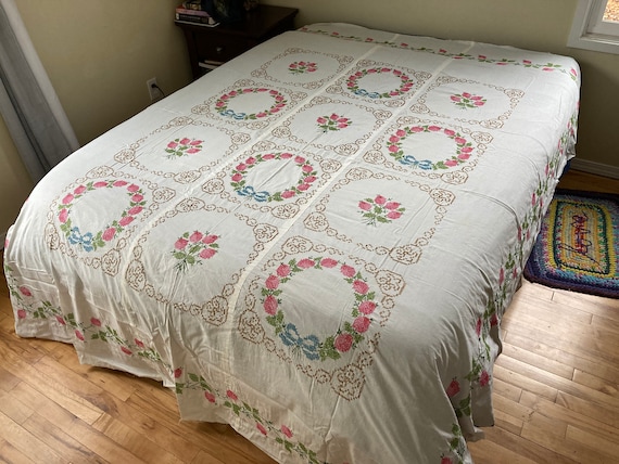 Beautiful Hand Cross Stitch Quilt Kit Vintage Quilt Top | Etsy