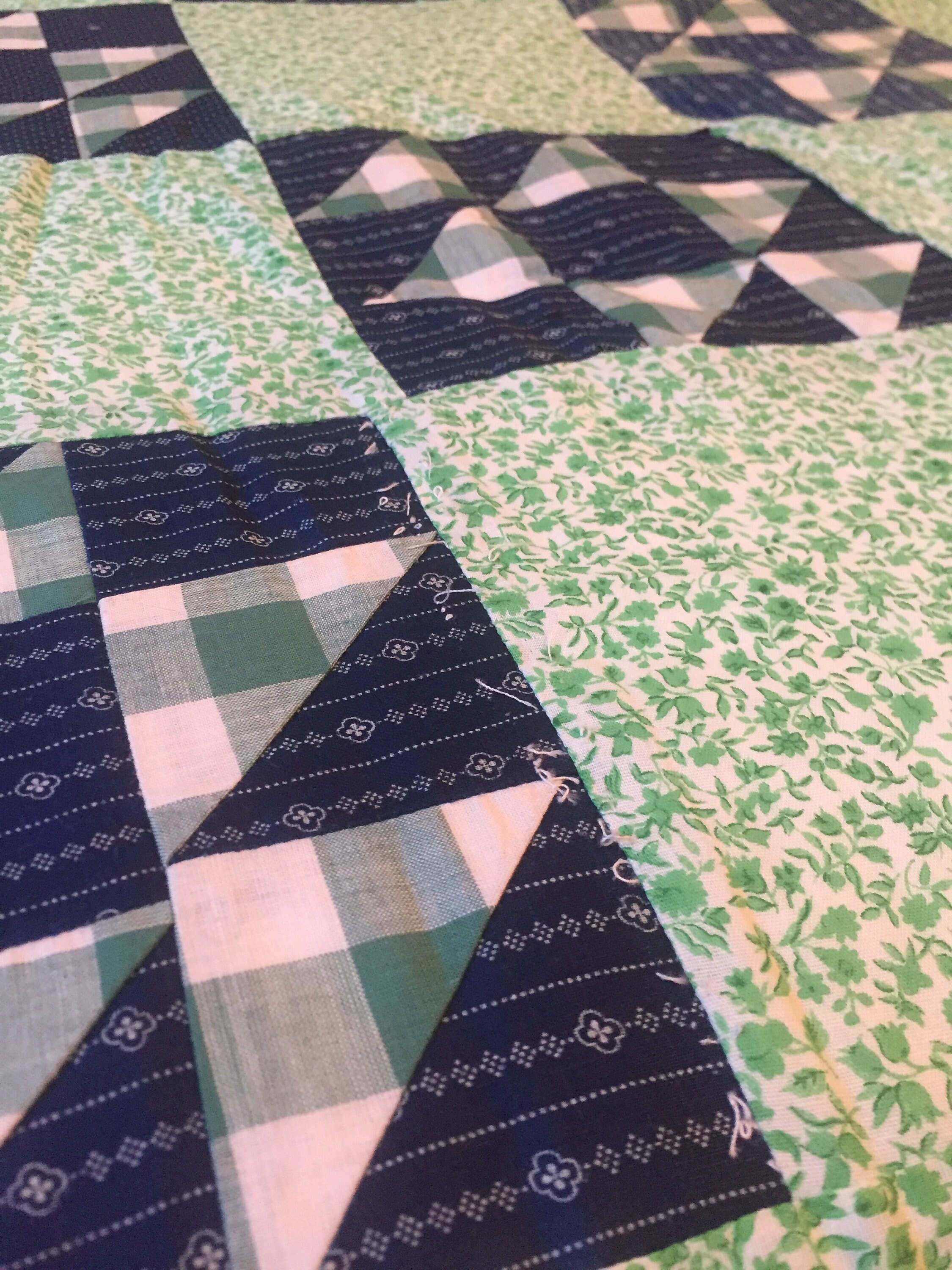 Green and Blue DOUBLE X Vintage Quilt Top Double X Pattern VINTAGE ...