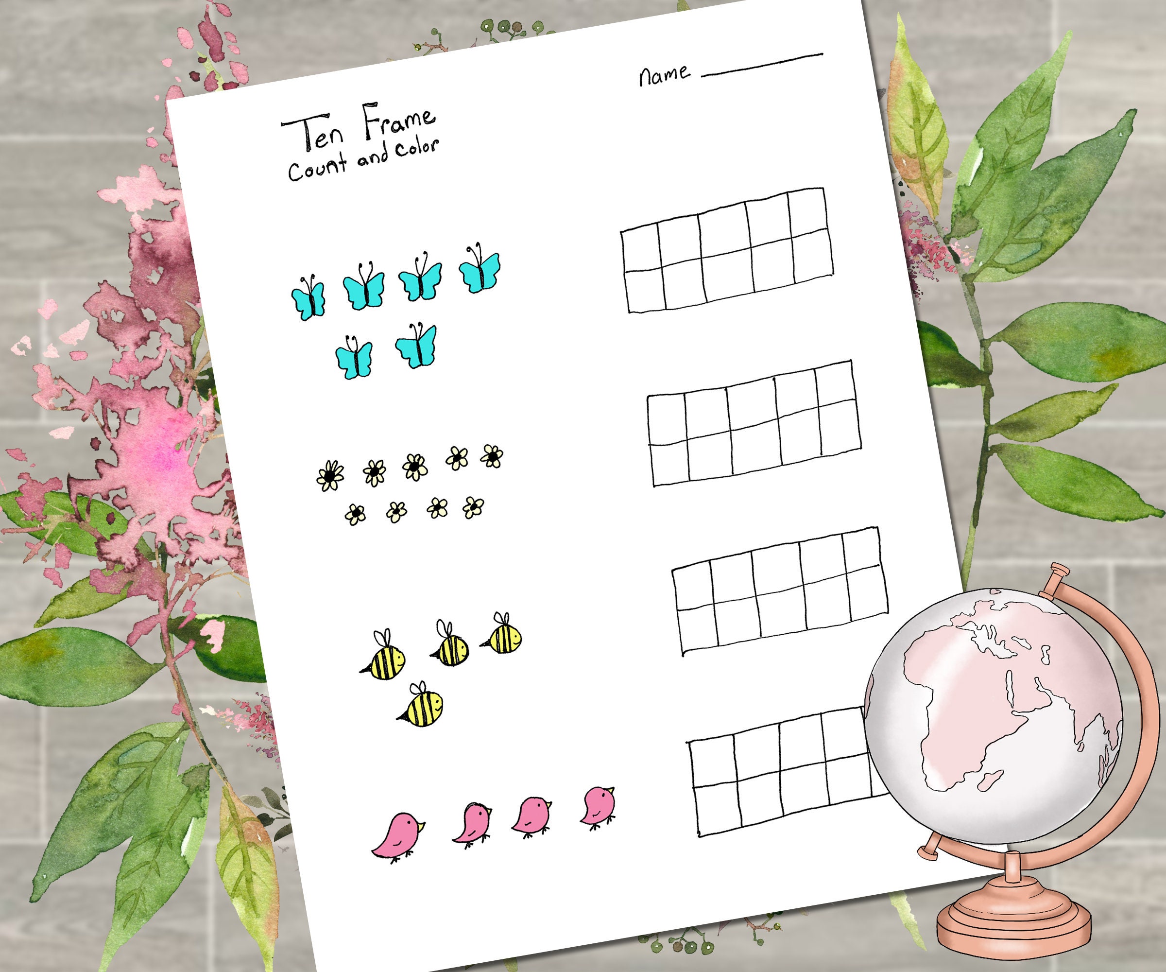 TEN FRAME Count & Color Kindergarten Preschool Math Spring Theme Color ...