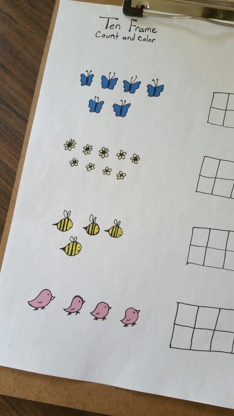 TEN FRAME Count & Color Kindergarten Preschool Math Spring Theme Color ...