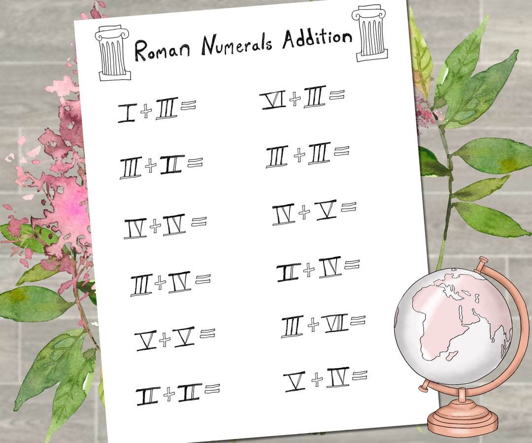 ROMAN NUMERALS Addition up to Ten Worksheet, Instant Download Printable ...