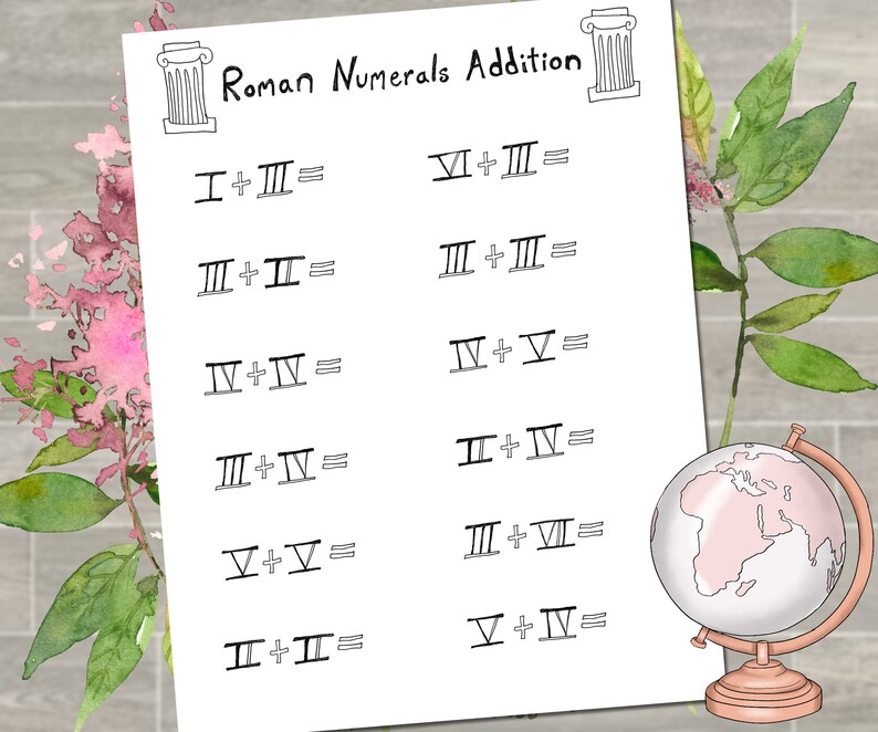ROMAN NUMERALS Addition up to Ten Worksheet, Instant Download Printable ...