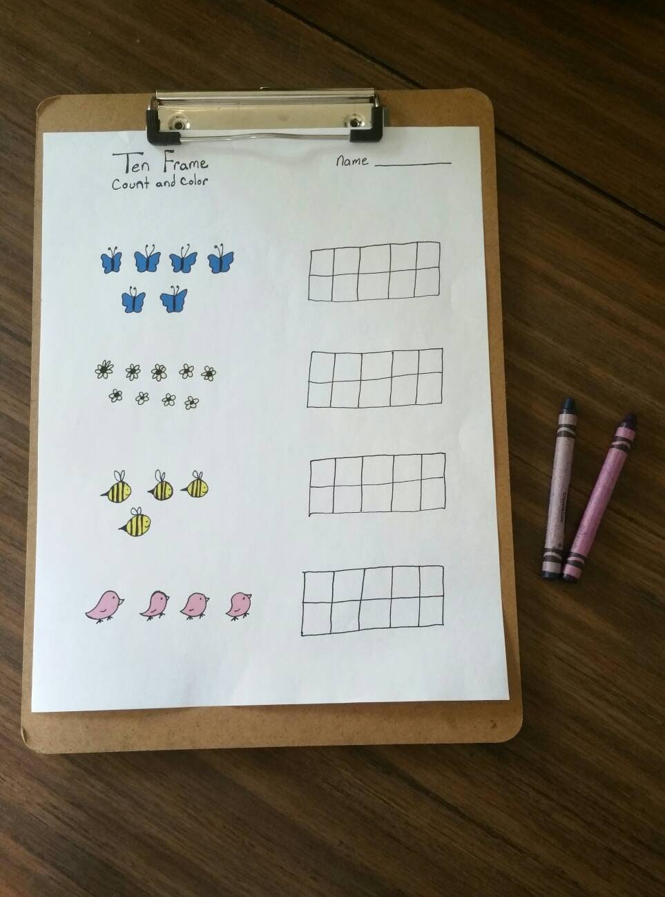 TEN FRAME Count & Color Kindergarten Preschool Math Spring Theme Color ...