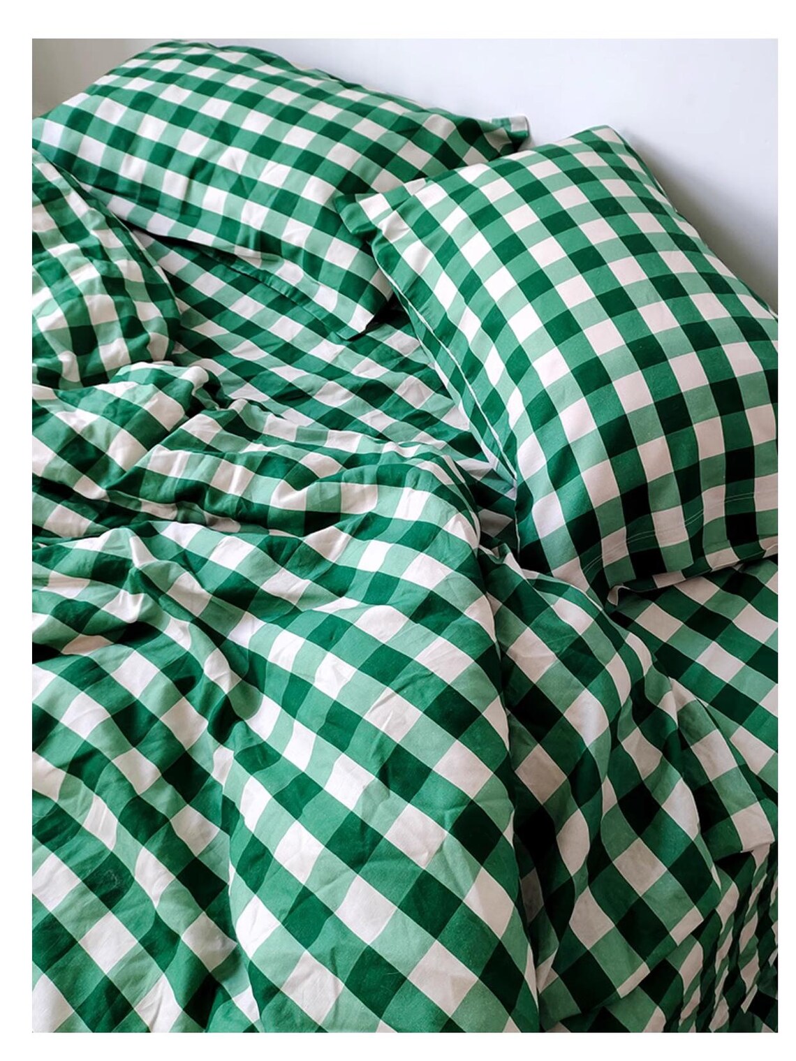 Green Check Linen Bedding Set, Checked Linen Quilt, Linen Bedding Set ...