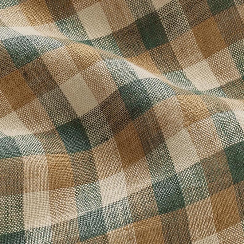 Plaid Linen Fabric, 100% Linen Fabric, Green Gingham Linen Fabric for ...