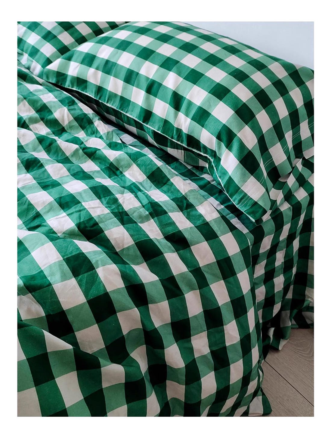 Green Check Linen Bedding Set, Checked Linen Quilt, Linen Bedding Set ...