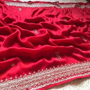 Red Embroidered Zardosi Saree Bridal Saree - Etsy