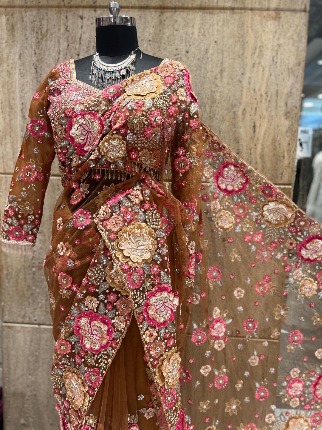 Wedding Saree Reception Sarees Indian Sari Blouse Embroidered Sarees - Etsy