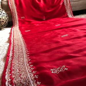 Red Embroidered Zardosi Saree Bridal Saree - Etsy