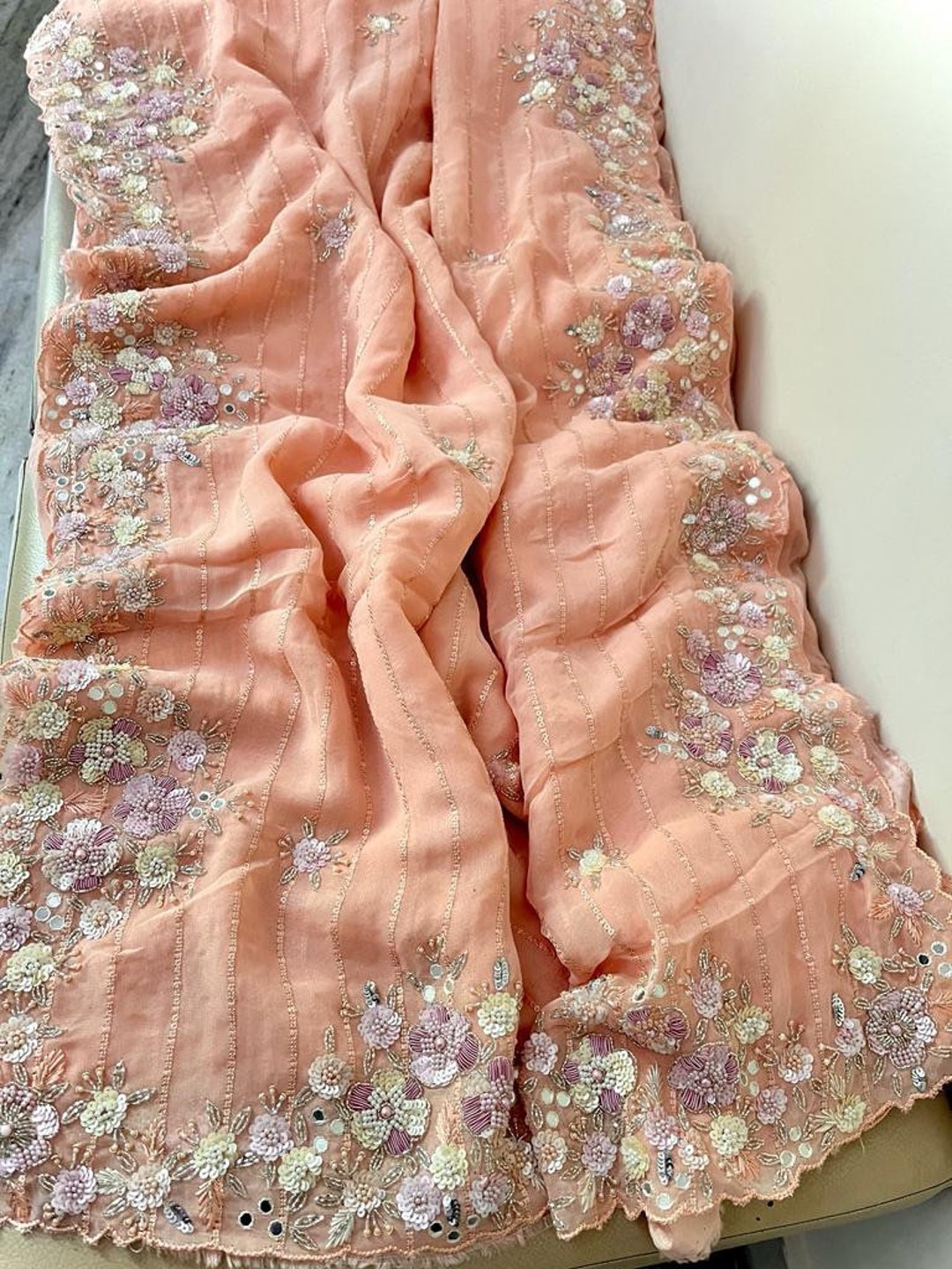 Organza Sequence Zardosi Saree - Etsy