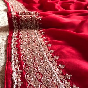 Red Embroidered Zardosi Saree Bridal Saree - Etsy