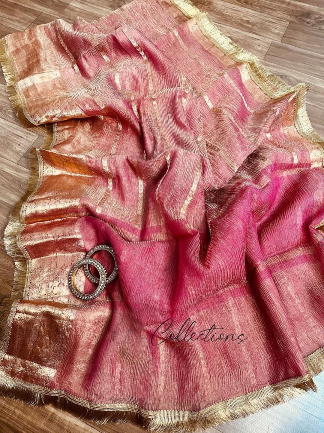 Pink Crushed Tissue Silk Saree,,,,indian Sari - Etsy