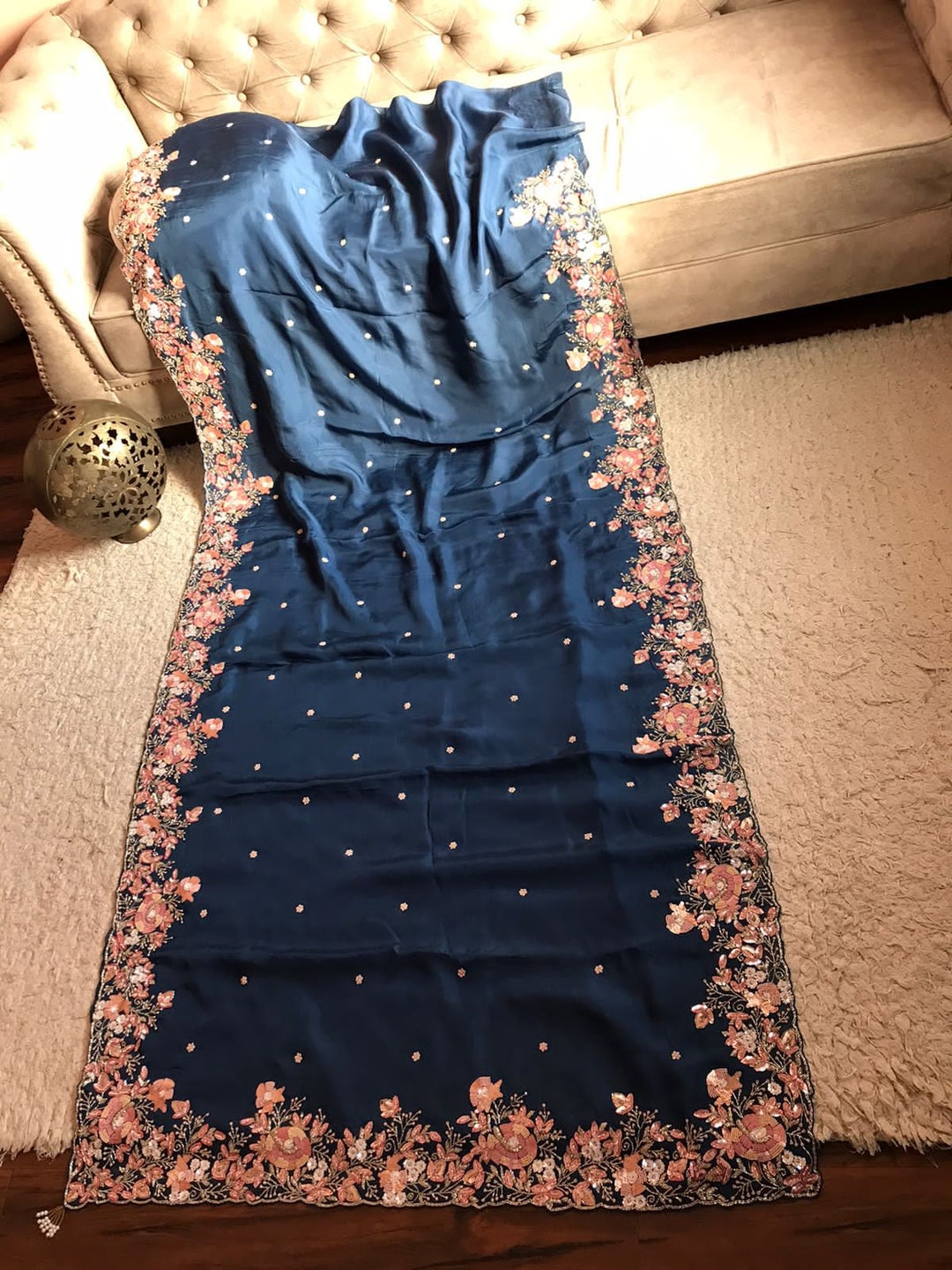 Roya Floral Organza Zardosi Saree - Etsy