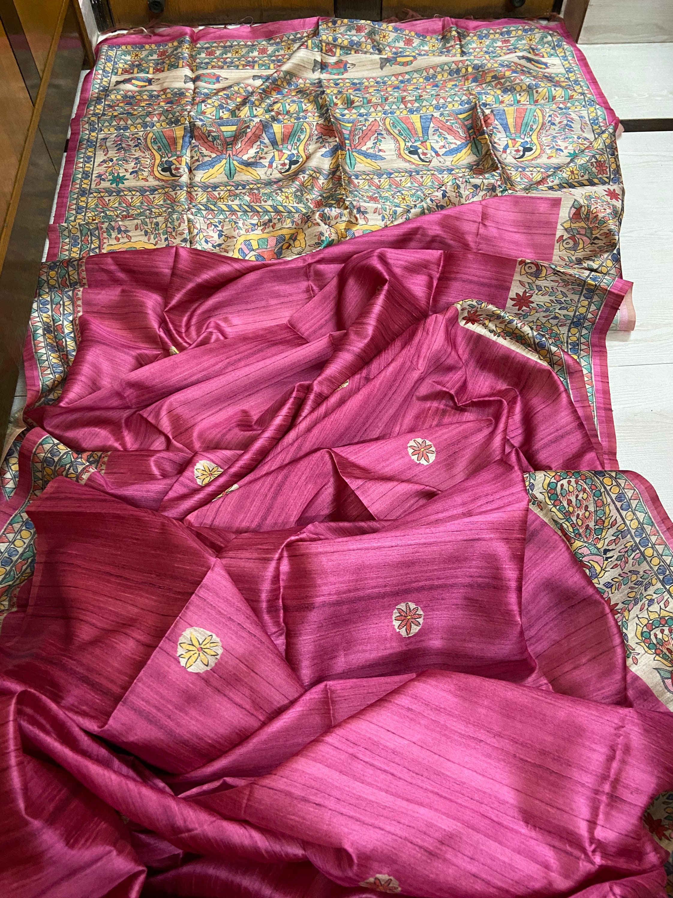 Madhubani Sareelinen Sareehandloom Sari | Etsy