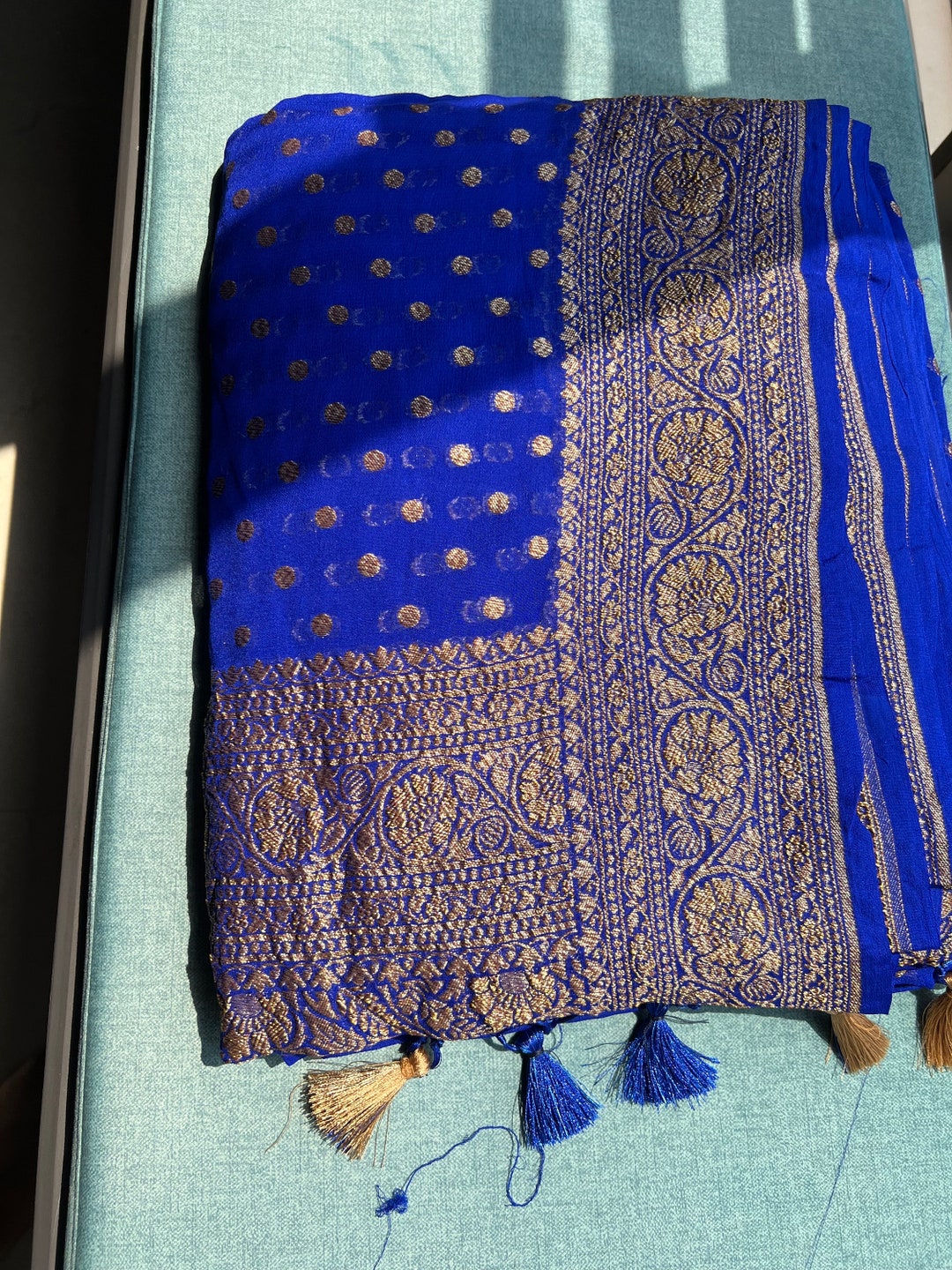 Royal Blue Gorgette Saree / Khaddi Saree / Indian Sarees - Etsy