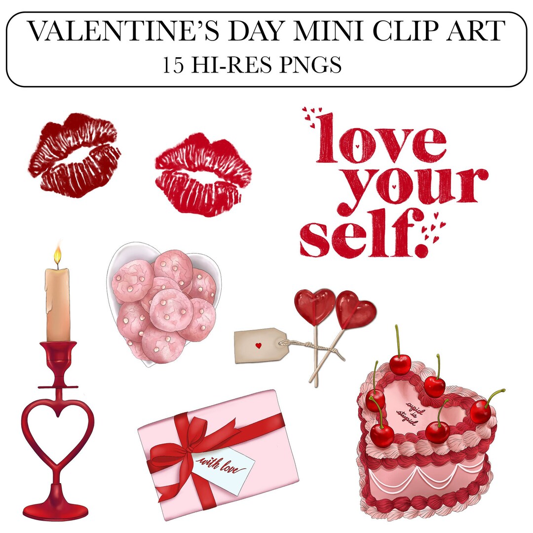 Valentine's Day Mini Clip Art // Illustrated PNG Graphics Digital ...