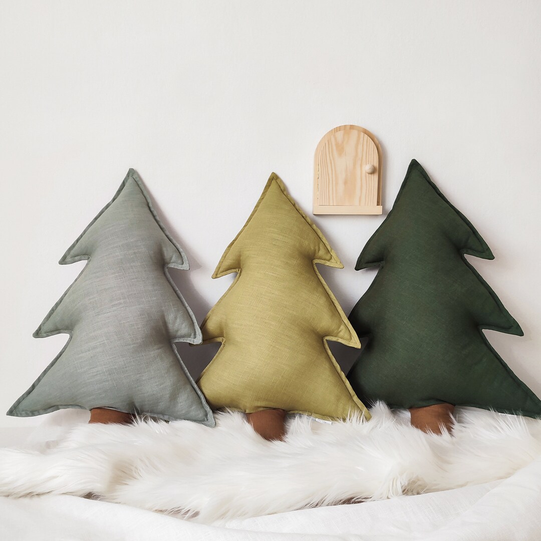 Linen Tree Cushion, Tree Pillow, Conifer Cushion, Christmas Tree ...