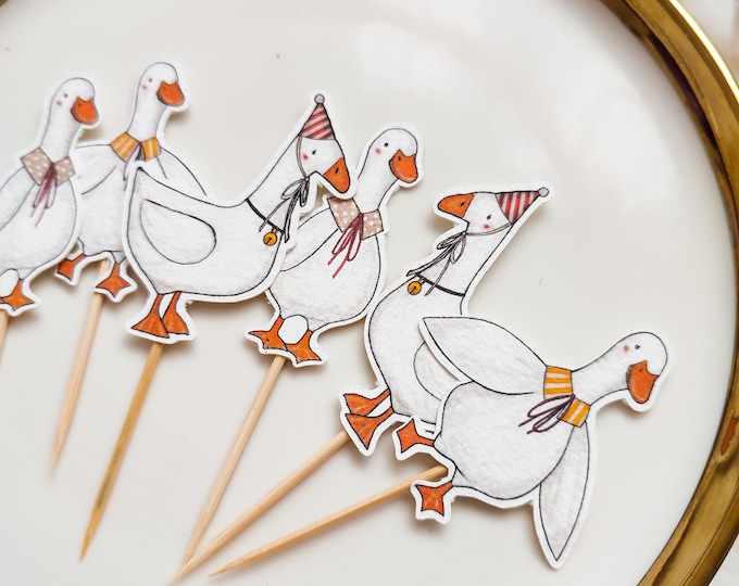 Set of 6 Goose Cupcake Toppers, Goose Themed Party, Birthday Topper ...