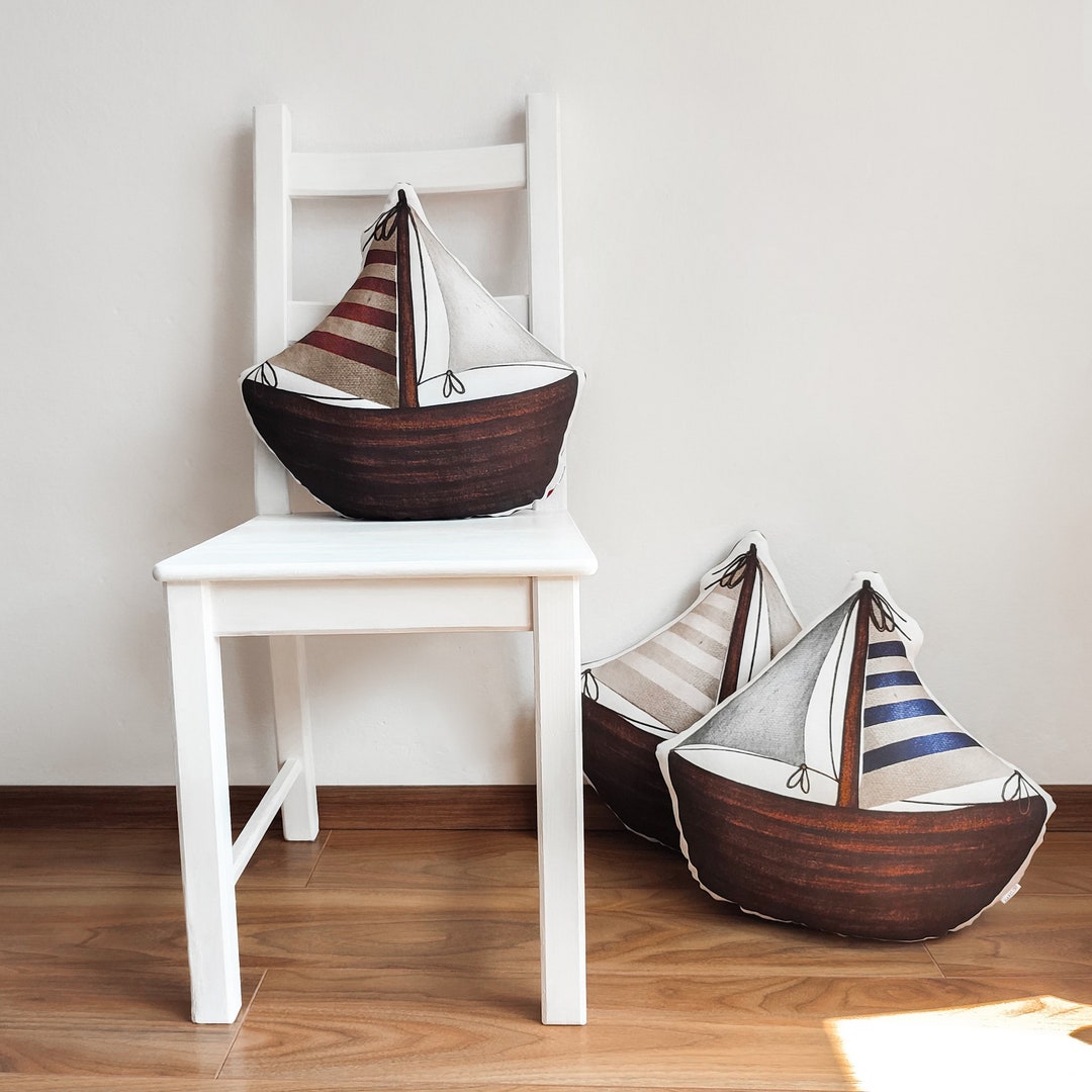 Canvas Pillow With Ship Print, Ship Shaped Cushion, Ship Throw Pillow ...