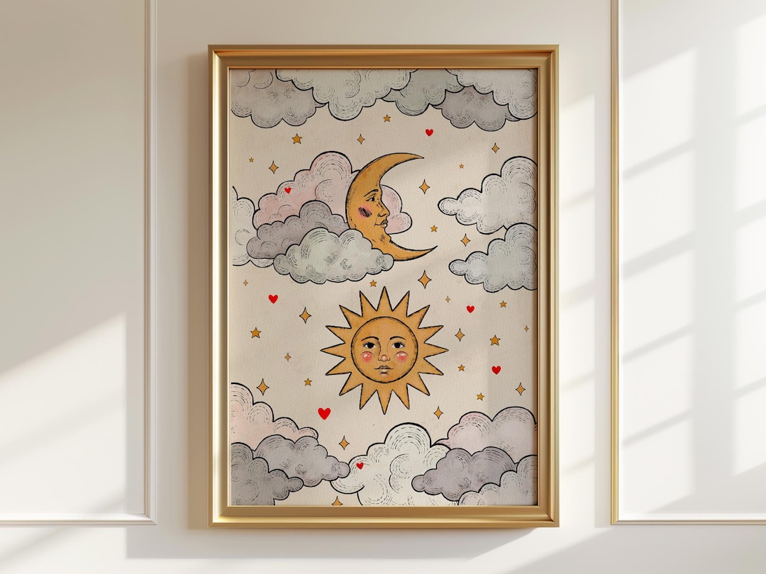 Sun and Moon Art Print, Moon Art Print Poster, Moon Illustration ...