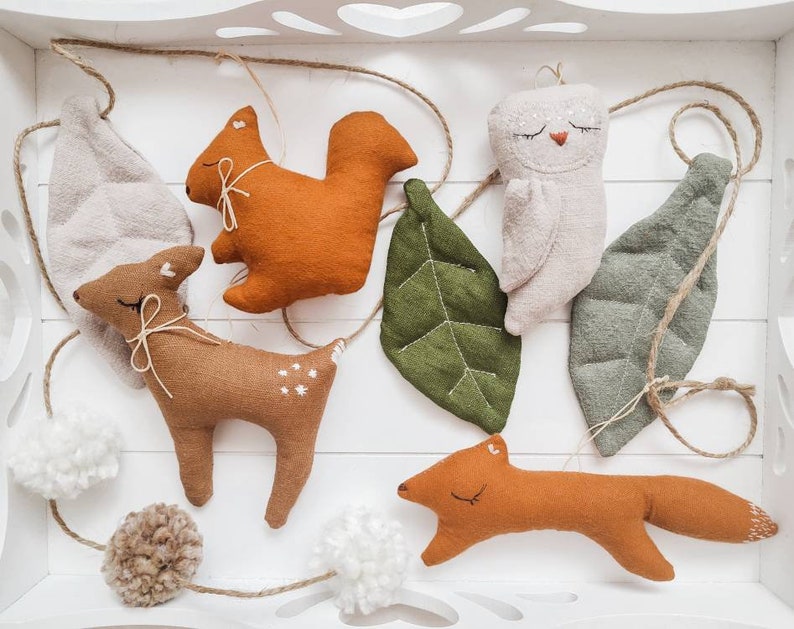 Forest Animals Linen Garland Forest Garland Autumn Garland - Etsy