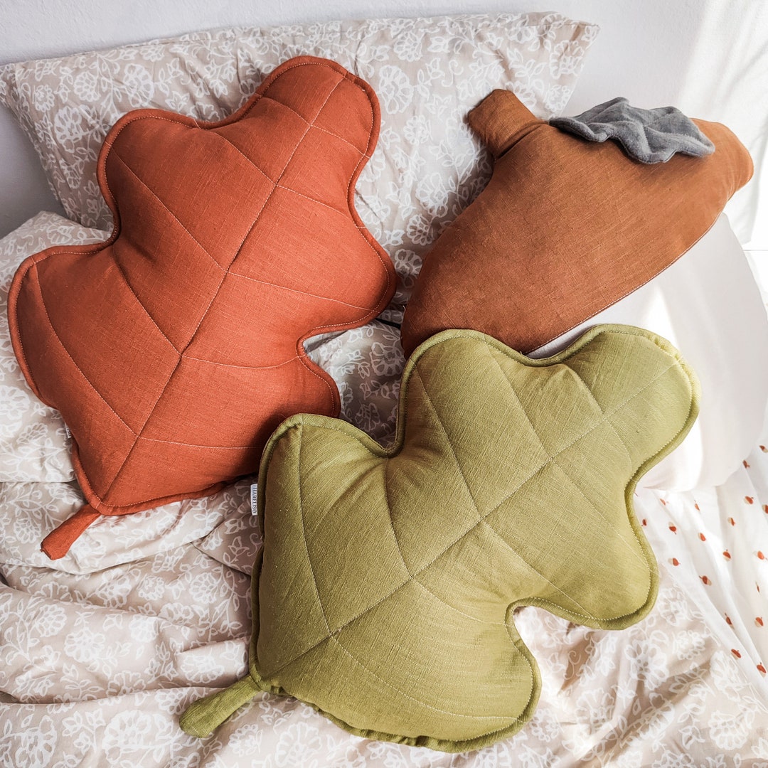 Linen Oak Leaf Cushion, Autumn Pillow, Leaf Pillow, Cloth Leaf Cushion ...