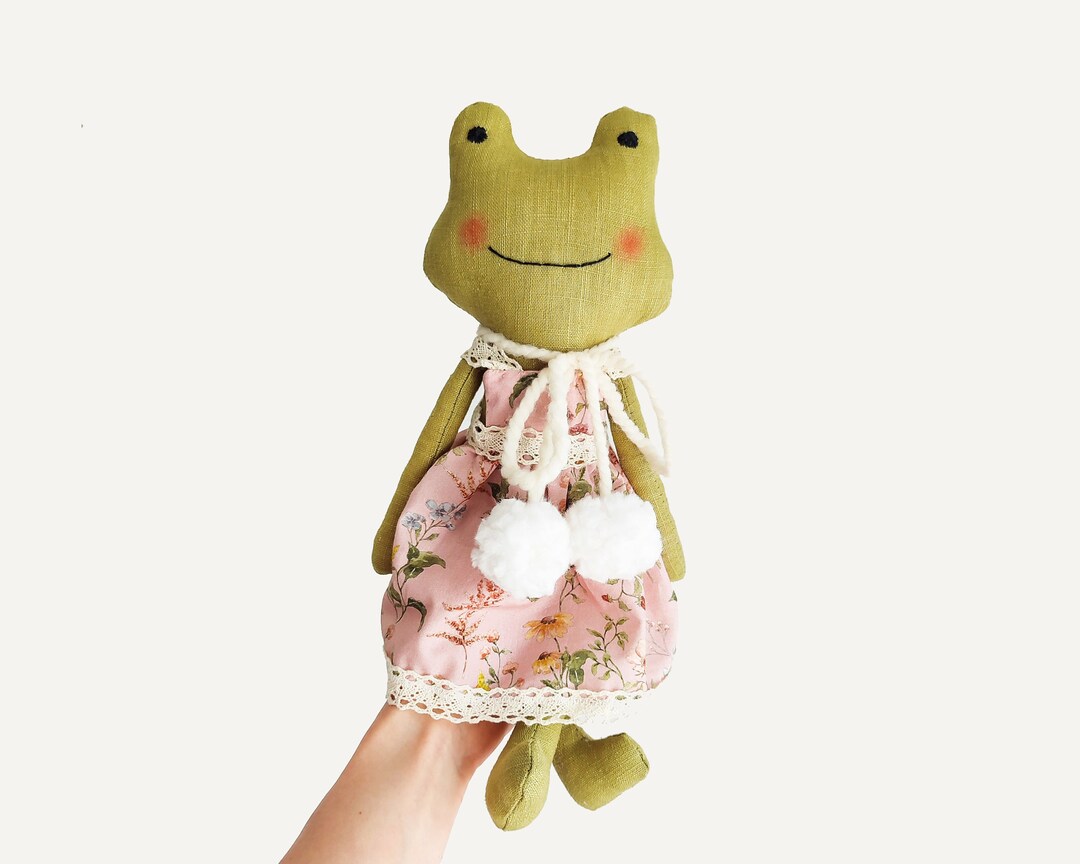 Girl Frog Doll, Linen Frog, Frog Toy, Frog Mascot, Soft Doll, Artistic ...