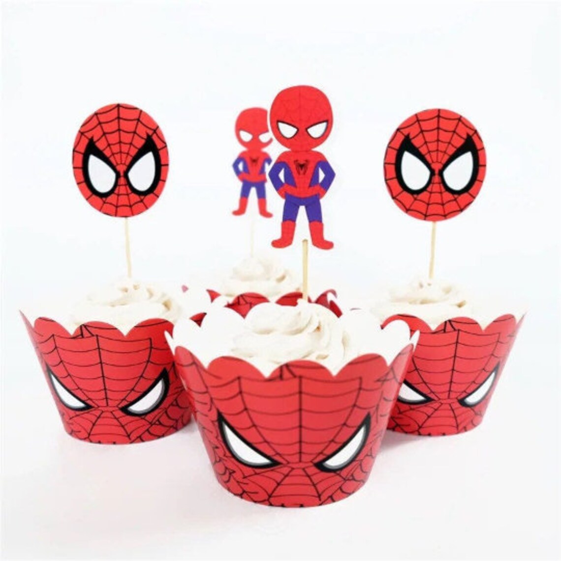 Spider-man Cupcake Topper and Wrappers, Spider-man Party Decorations ...