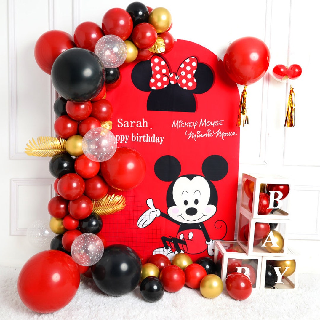 Mickey Mouse Birthday Balloon Garland Kit, Mickey Mouse Backdrop ...