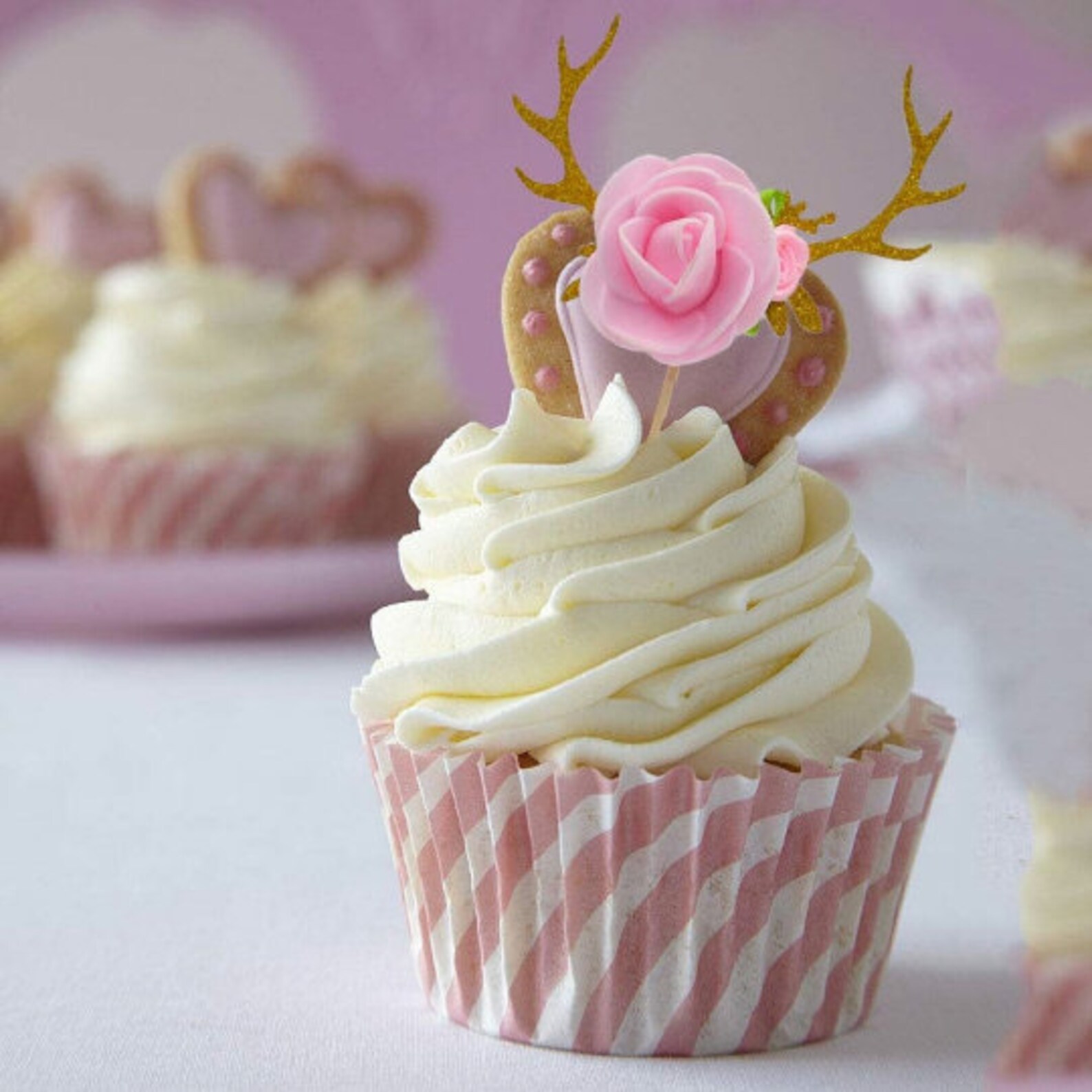 Deer Cupcake Topper, Flower Cupcake Decorations, Baby Shower Girl 1st ...