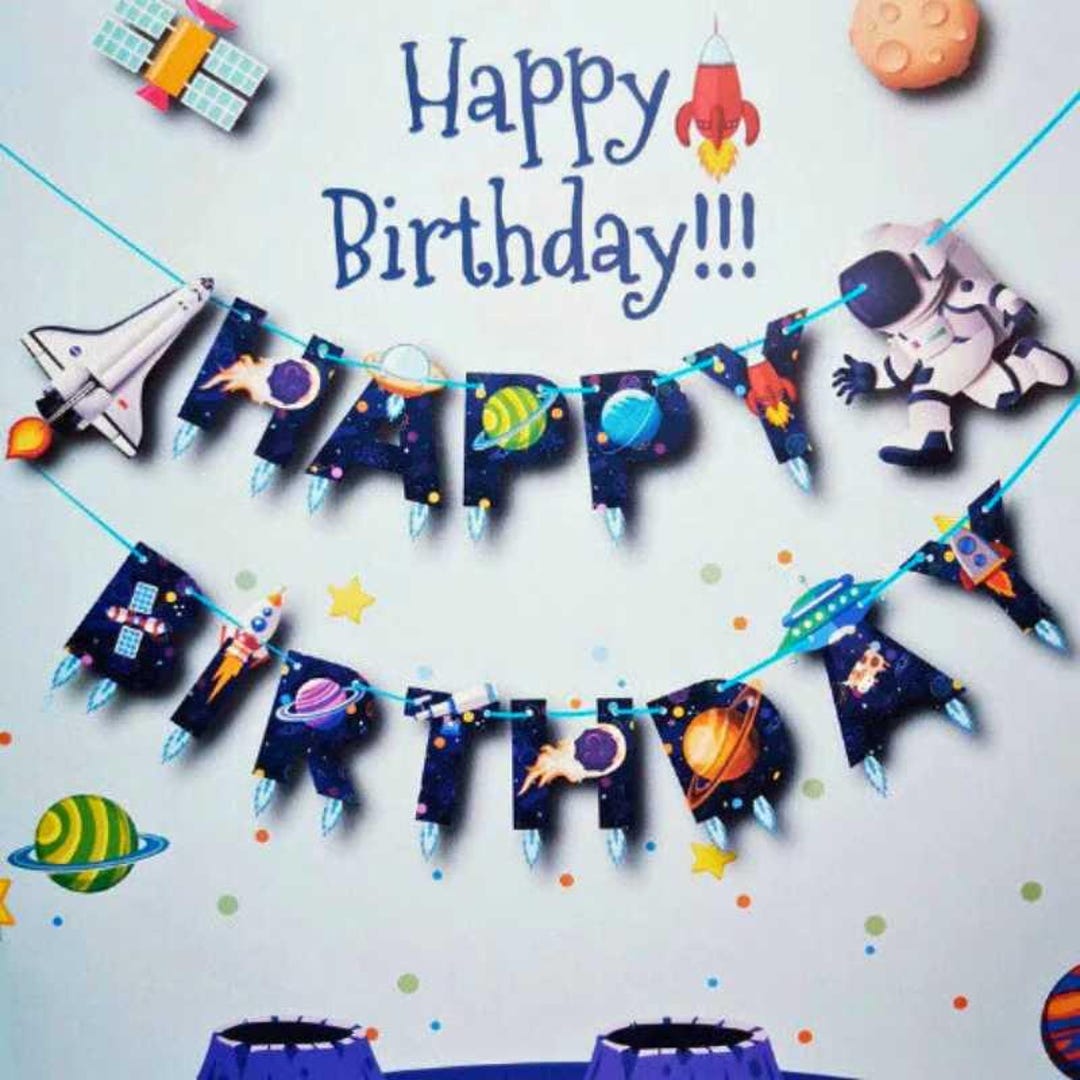 Outer Space Birthday Party Banner, Astronaut Banner, Rocket Banner ...