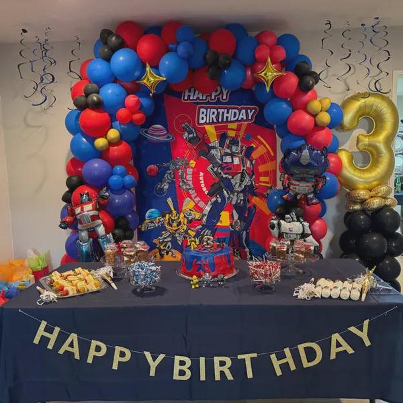 Optimus Prime Theme Birthday Backdrop – Transformers Party Wall ...