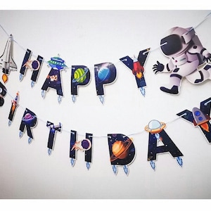 Outer Space Birthday Party Banner, Astronaut Banner, Rocket Banner ...