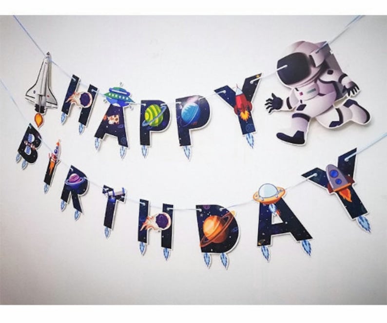Outer Space Birthday Party Banner Astronaut Banner Rocket - Etsy