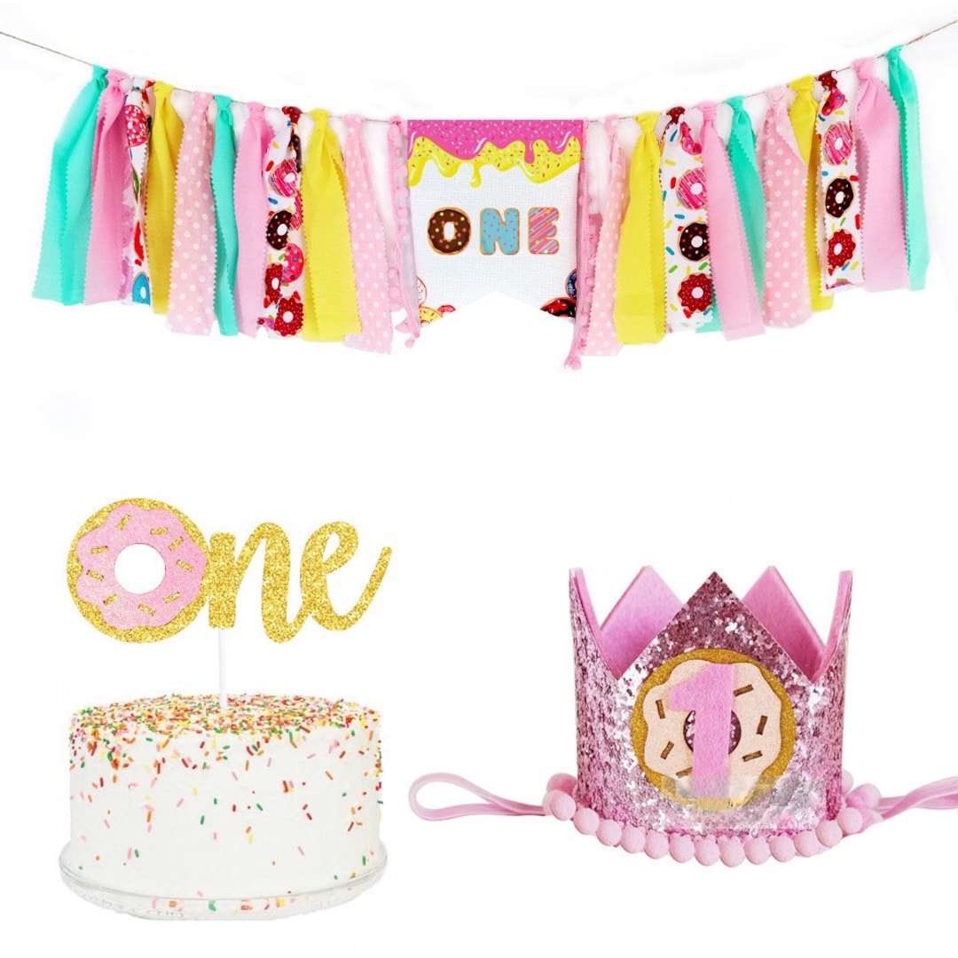 Donuts Themed Birthday Party Set, Donuts High Chair Banner Donuts First ...
