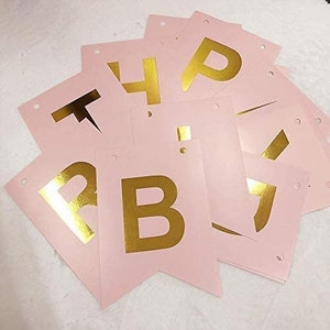 Pink Happy Birthday Banner Signs, Golden Sparkle Birthday Party ...