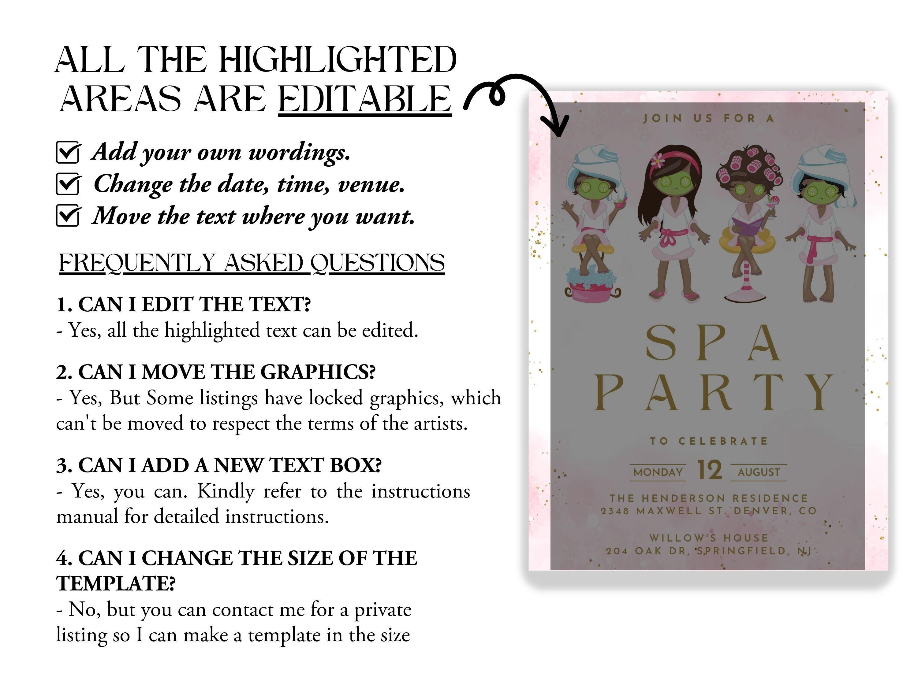 Spa Party Invitation, Editable Tween Birthday Spa Party Invite, Pamper ...