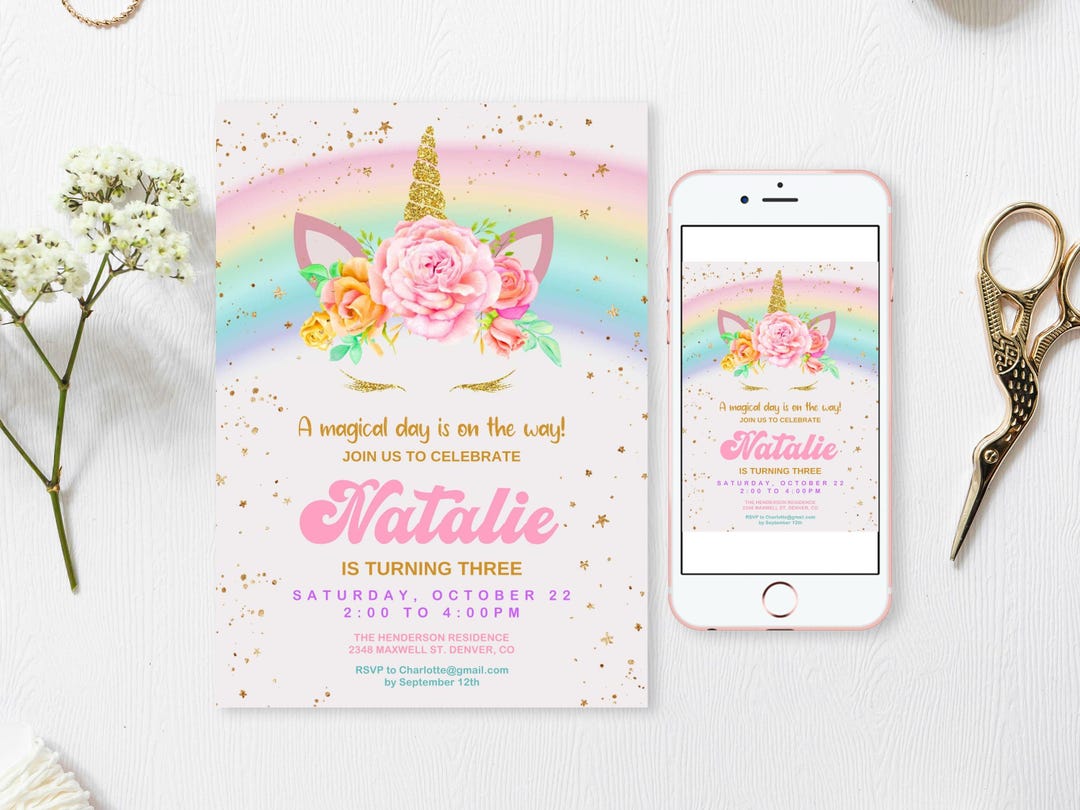 Editable Rainbow Unicorn Invitation Template (digital Download) - Etsy