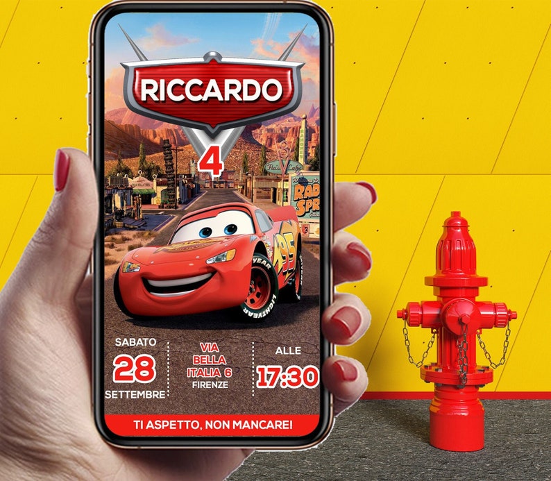 Digital Invitation Birthday Party CARS, ITA/ENG, Digital Invitation ...