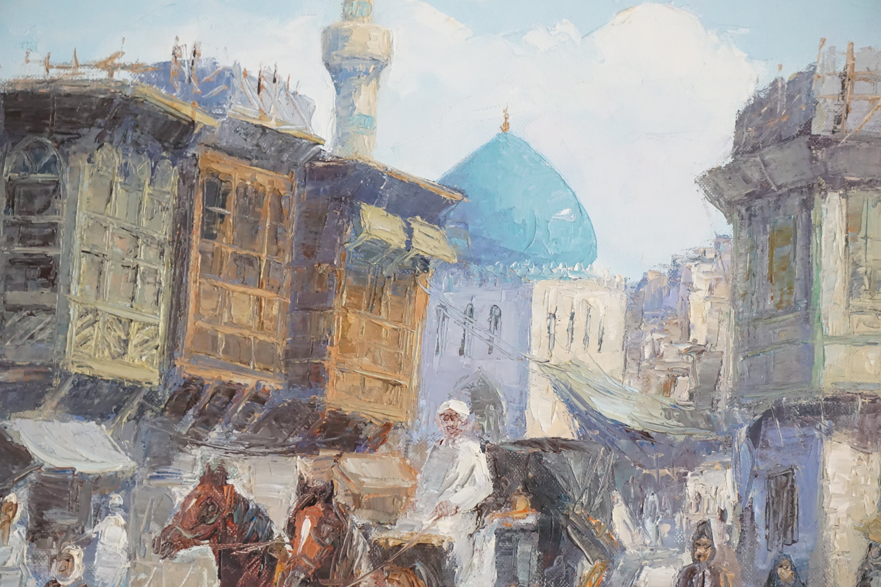 Ciudad Vieja Bagdad Pintura al óleo Artista iraquí vintage pueblo árabe ...