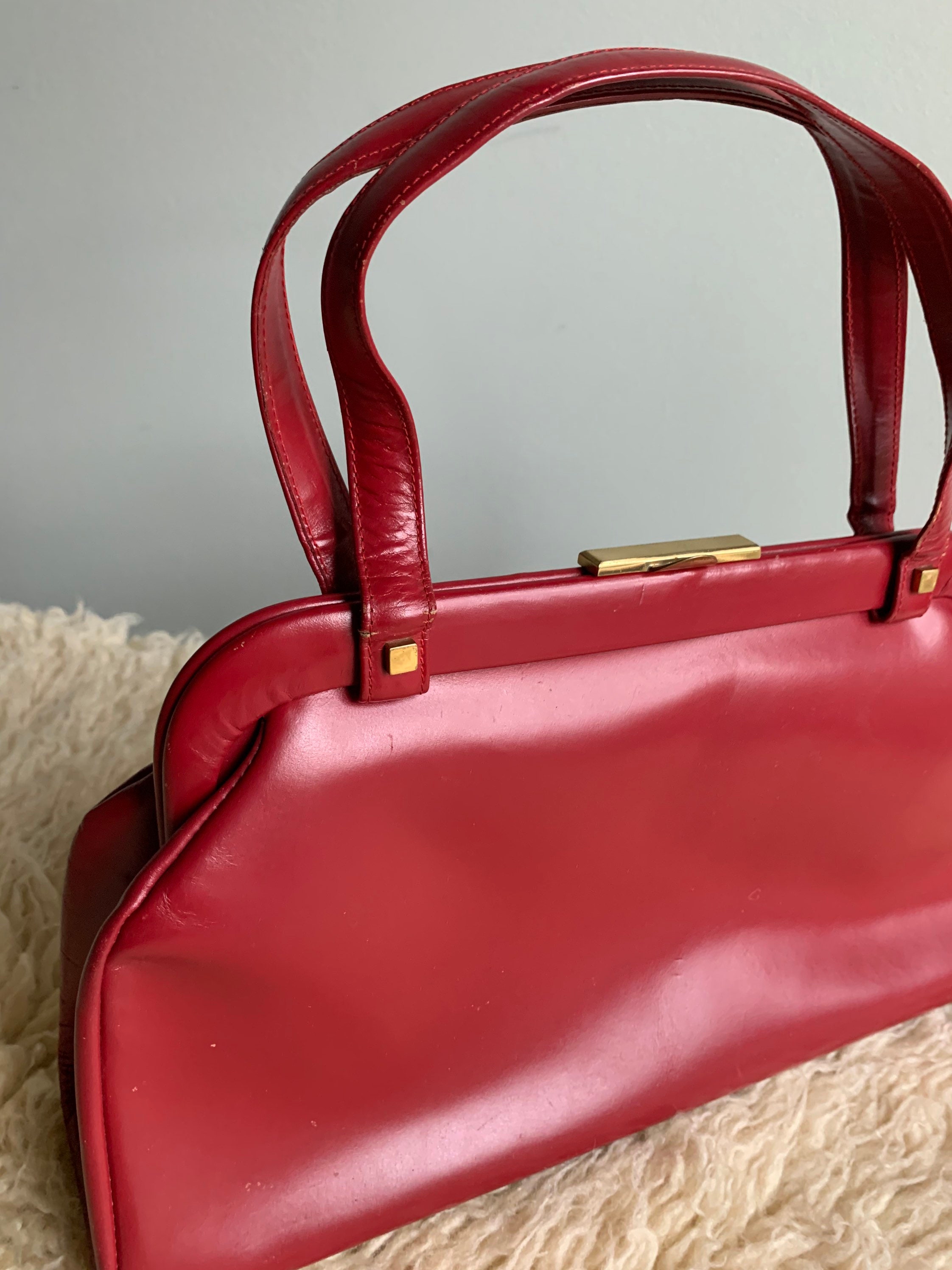 Red Leather Bag Red Evening Purse Leather Handbag Danish - Etsy