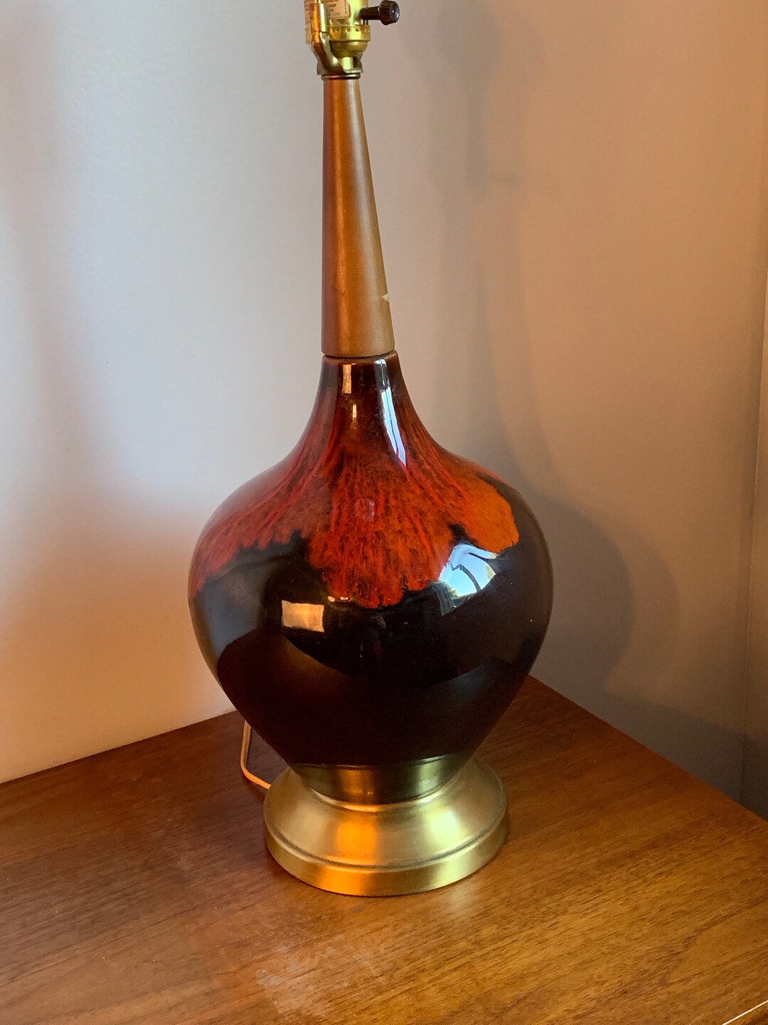 Vintage Fat Lava Lamp, Wood Lamp, Mid Century Desk Lamp, Orange Black ...