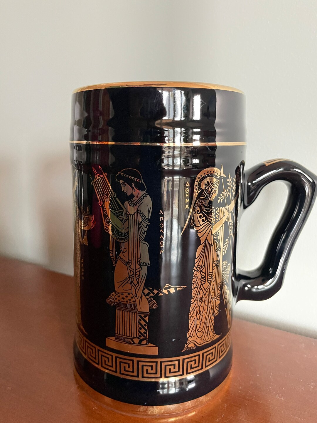 Vintage Tankard, Black and Gold Stein,greek Beer Mug, Greek Beer Stein ...