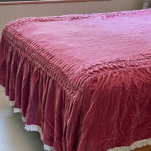 Vintage Pink Velvet Bedspread Rose Pink Pleated Bed Cover - Etsy
