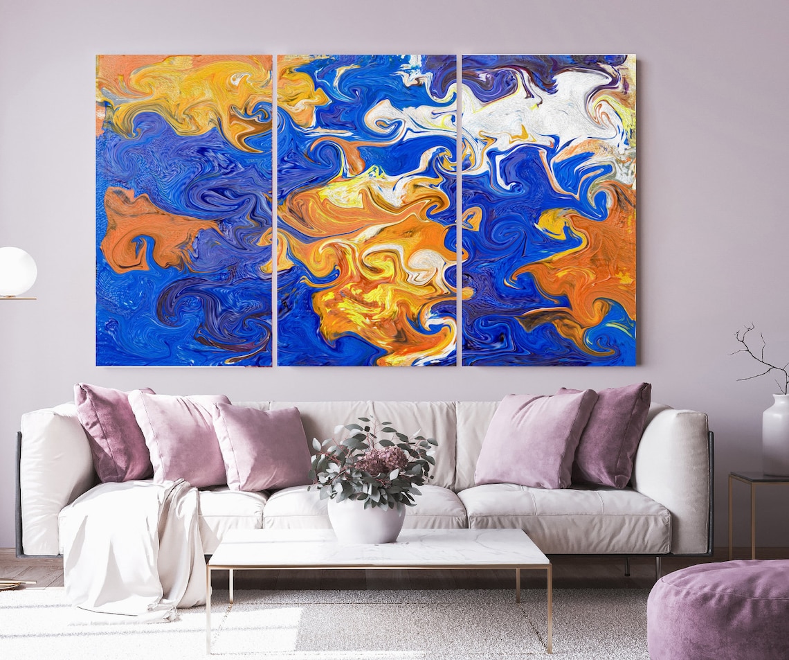 Wonderful Orange and Blue Abstract Art Original Wall Decor | Etsy