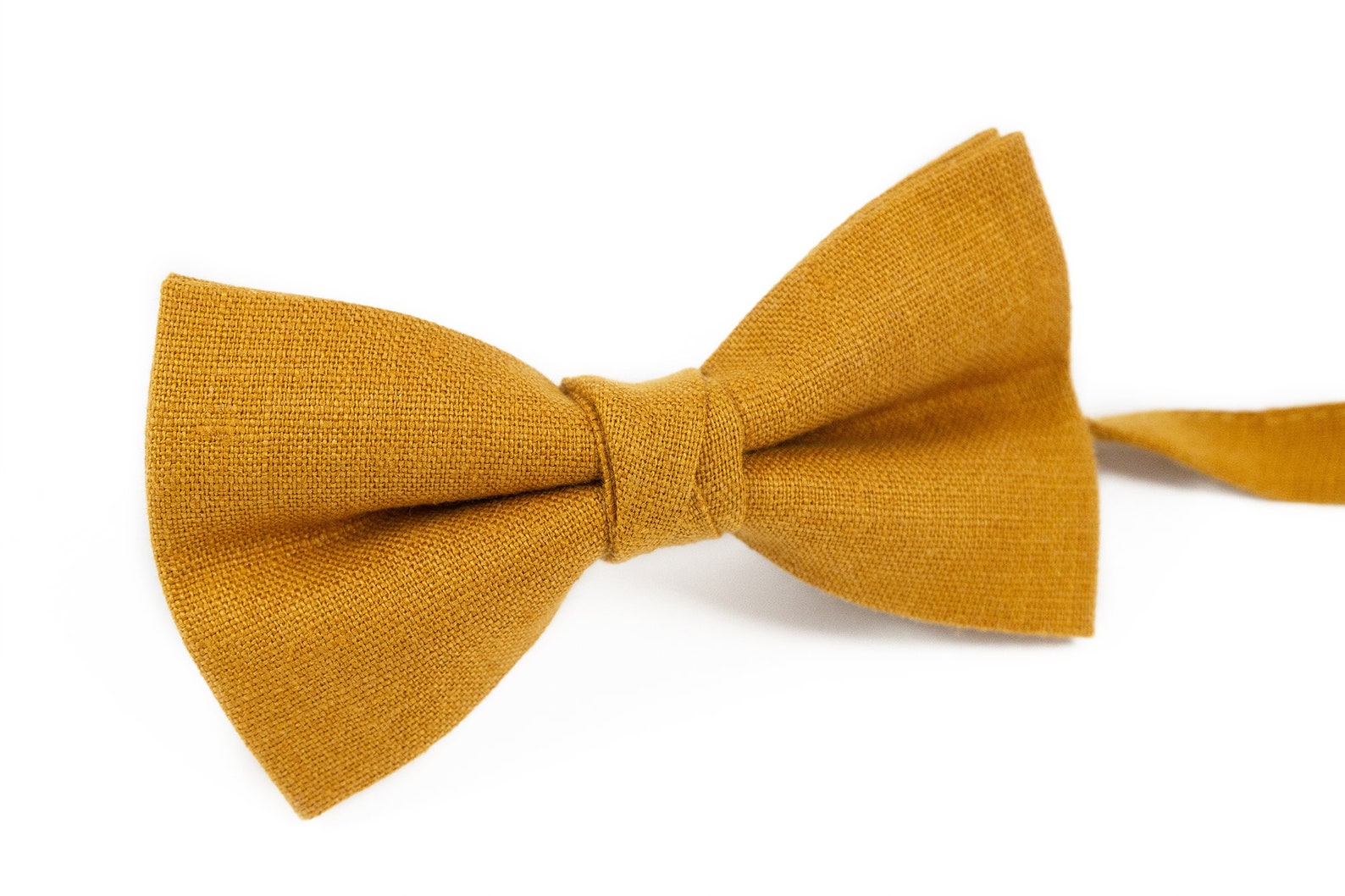Mustard Linen Pre-tied Bow Tie: Handmade Wedding Necktie - Etsy