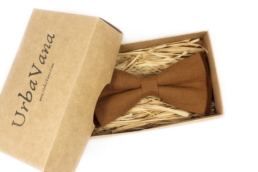 Cinnamon Linen Bow Tie: Handmade Brown Wedding Groomsmen Necktie - Etsy