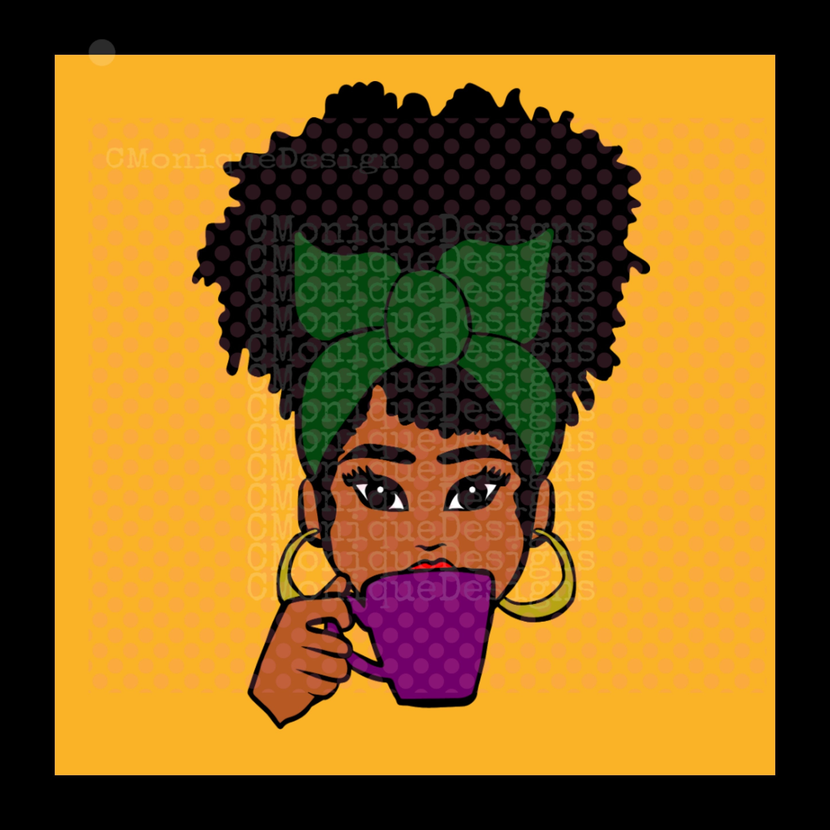 Fullface Mimi Sipping Tea, African American Woman Svg, Headwrap Svg ...