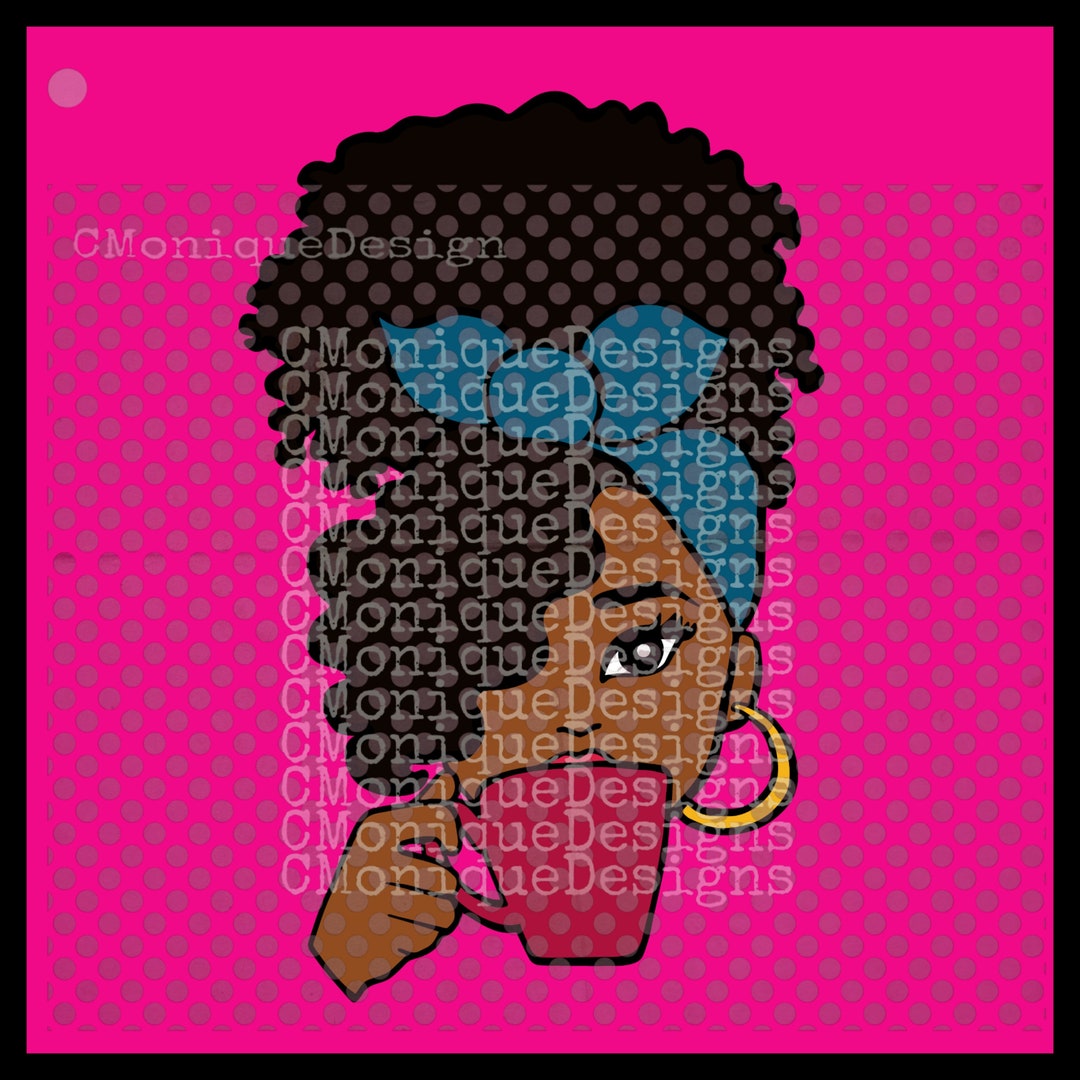 Fullface Monique Sipping Coffee, African American Woman Svg, Headwrap ...